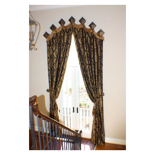 2 Story Arch Cuffed Drapery Panel on Stairway Landing - Traditional ...