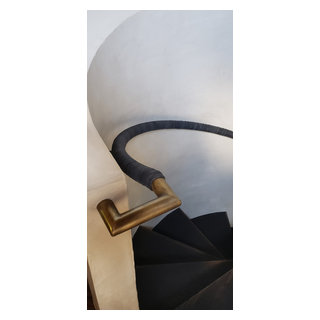 Black Leather Wrapped Brass Handrail - Modern - Staircase - Other - by ...