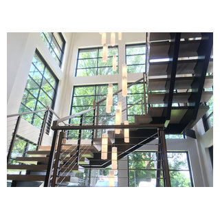 Contemporary custom double steel stringer and cable railing ...