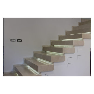 Crema Marfil Marble Staircase Architecture With LED Light - Modern ...
