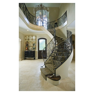 Curved Floating Staircase with Custom Iron and Bronze Railing ...