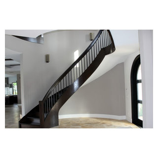 Custom Curved White Oak Staircase, Square Iron Balusters - Classique ...