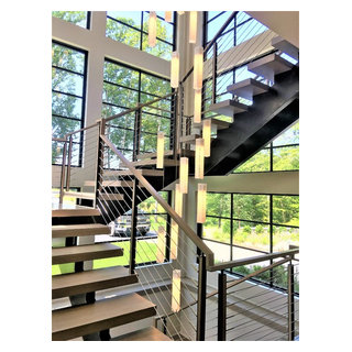 Floating double stringer and cable railing - Contemporáneo - Escalera ...