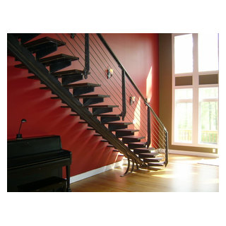 Floating single stringer with open risers - Modern - Staircase ...