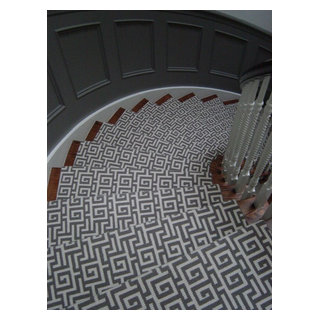 Geometric wool wilton runner on curved stairs - Transitional ...