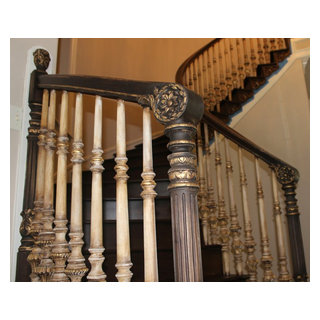 Grand hand-carved wooden staircase - Traditional - Staircase - Houston ...