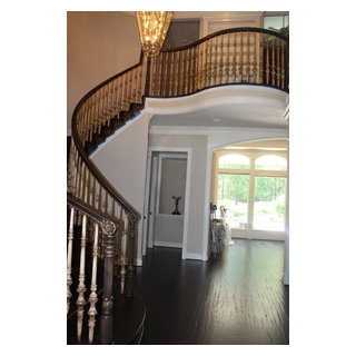 Grand hand-carved wooden staircase - Transitional - Staircase - Houston ...