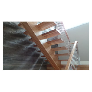 Hickory with Horizontal Stainless 5 - Contemporary - Staircase ...