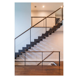 Interior Double Stringer Stairs and Cable Railings - Traditional ...