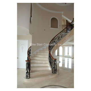 Marble Staircase with Maple Handrail & Iron Panels - Staircase - Los ...