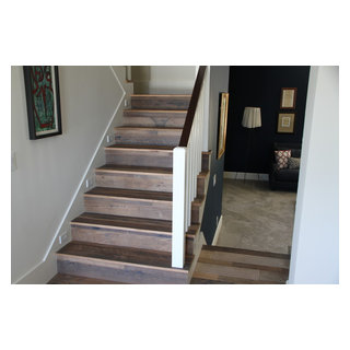 Reclaimed Oak Wide Plank & Chevron Pattern - Contemporary - Staircase ...
