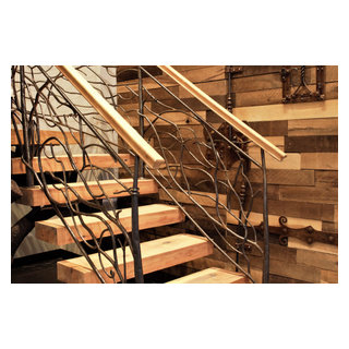 Rustic Metal Railing, Floating Staircase with Tree - Rustic - Staircase ...