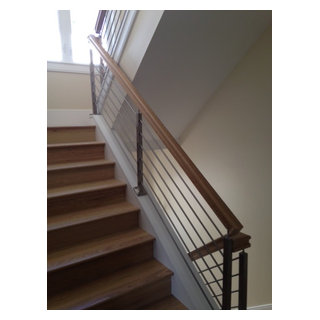 Stainless Steel Rod Horizontal Balusters Red Oak Rail Cap & Tread ...