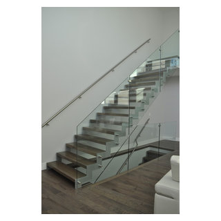 Steel Zig Zag Stringers Open Rise with Glass - Modern - Staircase ...