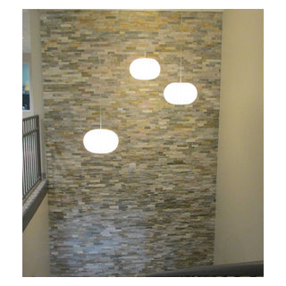 Stone Tile Accent Wall for High Ceilings - Contemporary - Staircase ...