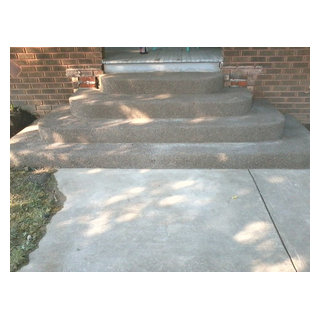 Washed aggregate concrete exterior stairs, custom shape - Modern ...