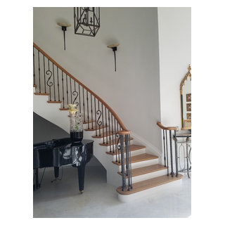 White Oak Curved Stair With European Iron Balusters - Transitional ...