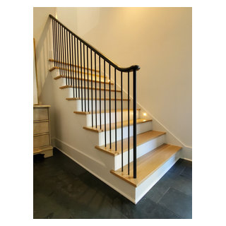 White oak stairs with dark rails inside, Ultralox aluminum rails ...