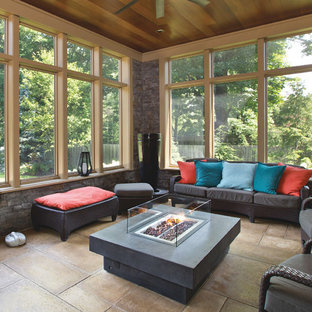 75 Most Popular Sunroom with Concrete Floors and Brown Floor Design ...