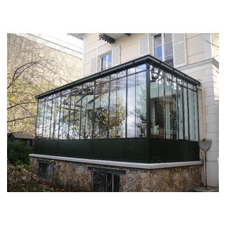 véranda type atelier sur soubassement en pierre - Casa de campo ...