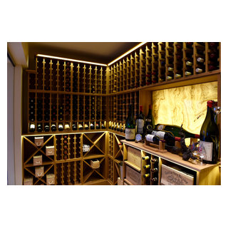 Private wine cellar in Wirral using oak racks, cubes and shelves ...
