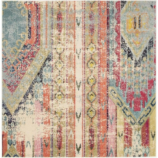 Unique Multi-Blue Geometric Pattern Area Rug, Polypropylene, 8' X 8 ...