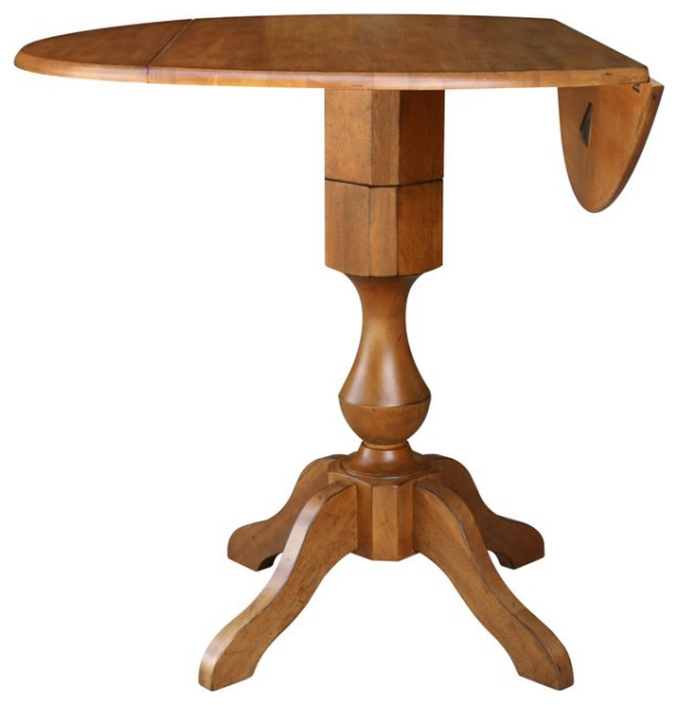Traditional Dining Table, Rounded Wooden Top With Drop Down Leaves ...