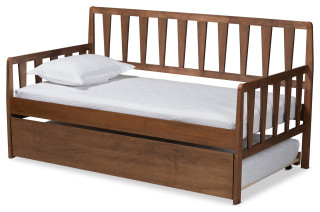 Bree Walnut Effect Modern Farmhouse Daybed With Trundle - Transitional ...