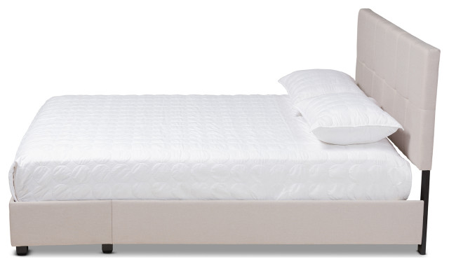 Anaiya Beige Fabric Upholstered 2-Drawer Queen Size Platform Storage ...