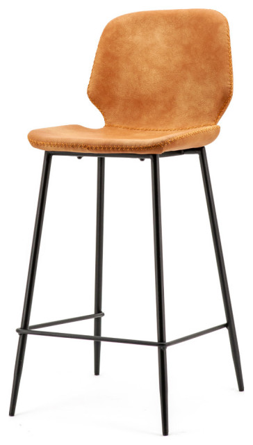 Cognac Leather Counter Stool, Set of 2, By-BooSeashell - Midcentury ...