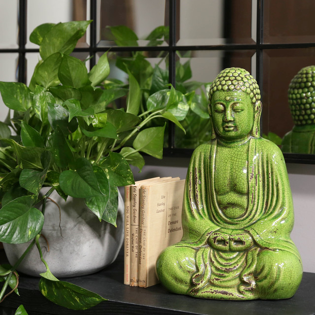 Ceramic Meditating Buddha Figurine, Dhyana Mudra - Asian - Decorative ...