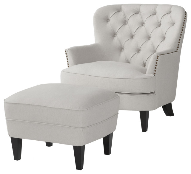 GDF Studio Teton Natural Fabric Club Chair and Ottoman - Transitional ...