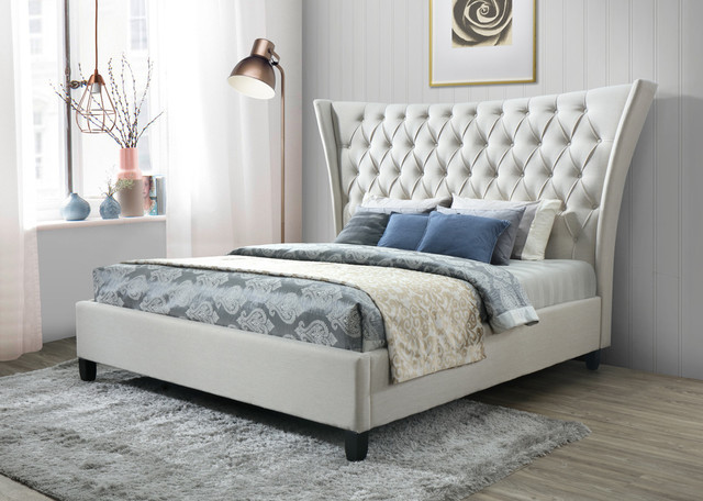 Lexis Bed, Limestone Beige, King - Transitional - Platform Beds - by ...