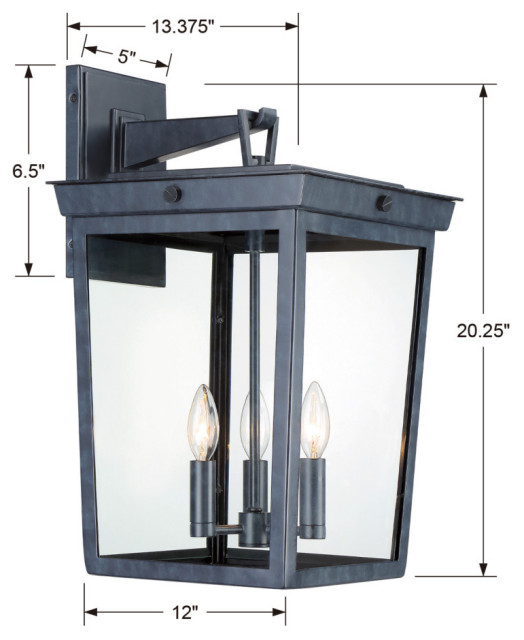 Belmont 3 Light Graphite Outdoor Wall Mount, 12'' W x 20'' H x 13.5'' D ...