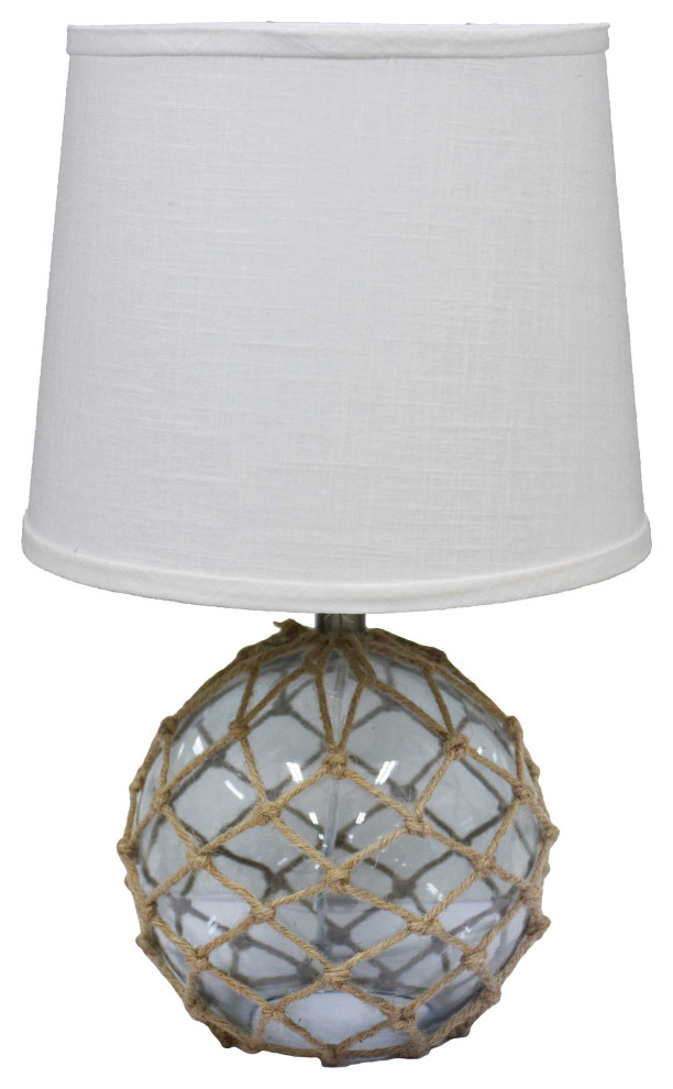 Glass and Net Finish Table Lamp With White Linen Shade - Beach Style ...