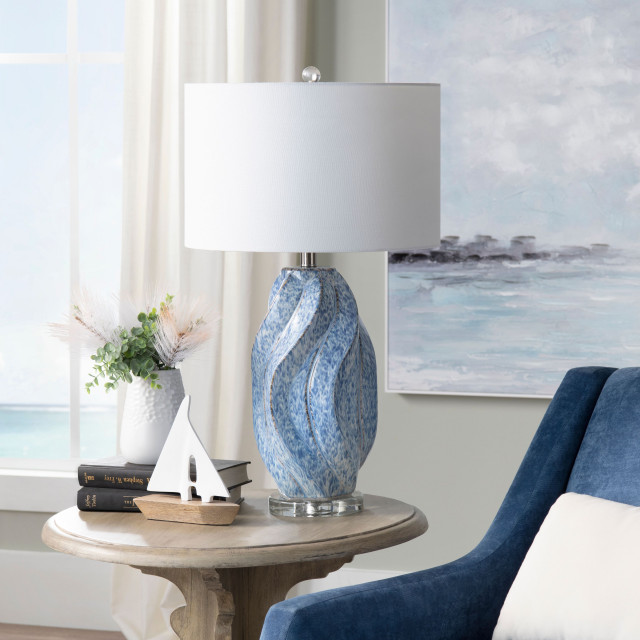 Janice 3-Way Swirl Ceramic Table Lamp with White Linen Shade ...