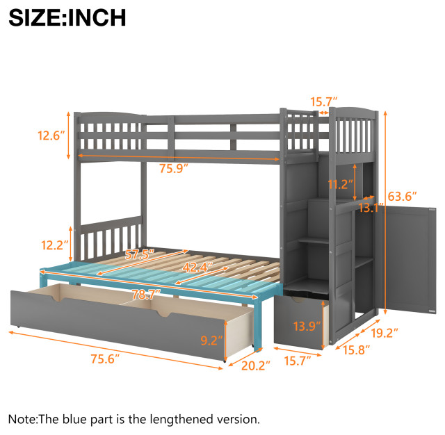 TATEUS Twin over Full/Twin Bunk Bed, Convertible Bottom Bed, White ...