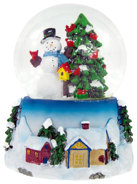 5 Musical Snowman Red Cardinal and Christmas Tree Snow Globe Tabletop ...