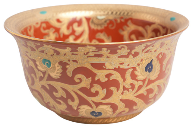 Red and Gold Tapestry Porcelain Lipped Bowl, 10" - Traditional ...