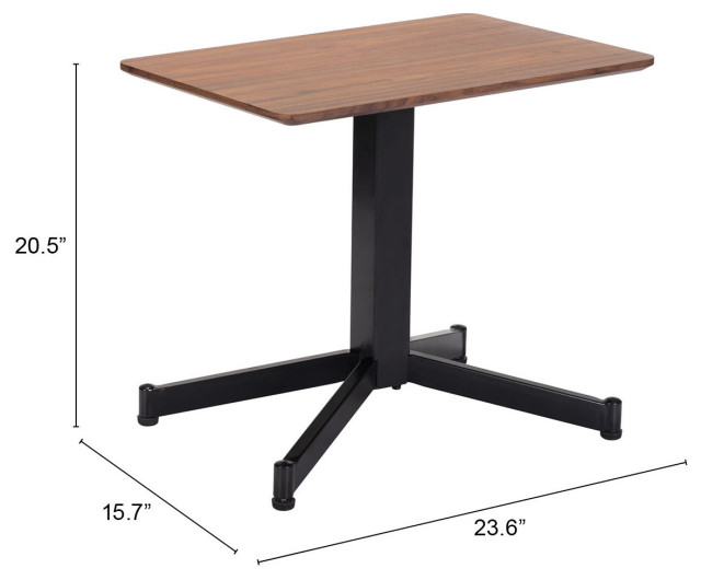 Sofa Side Table, Rectangular, Steel Metal, Wood, Brown, Black ...
