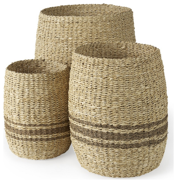 Set of Three Detailed Wicker Storage Baskets - Tropical - Baskets - by ...
