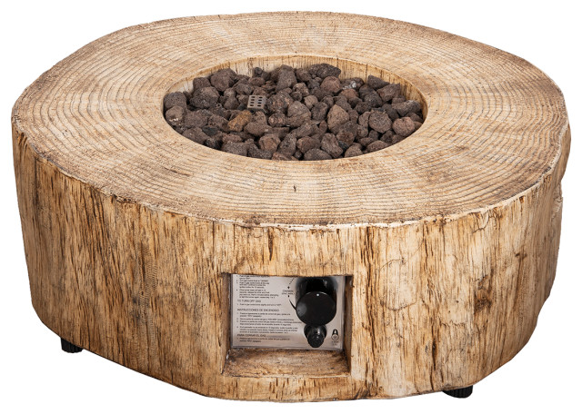 Round Faux Stone Outdoor Fire Pit with Rain Cover - Rustic - Fire Pits ...