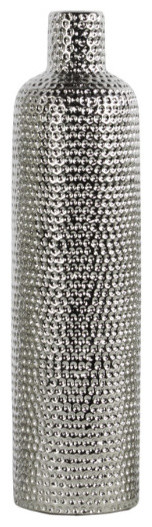 Round Bottle Vase With Dimpled Design, Silver, Medium - Contemporary ...