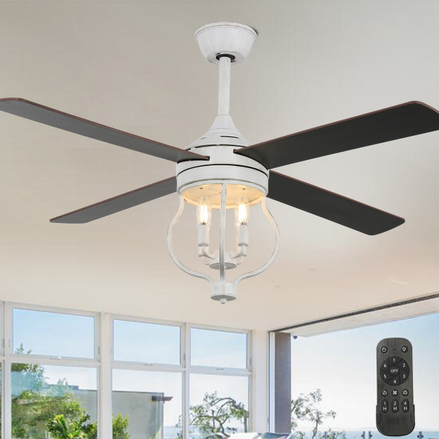 52" Wood Ceiling Fan with 4 Light and Remote Control, 6-Speed ...
