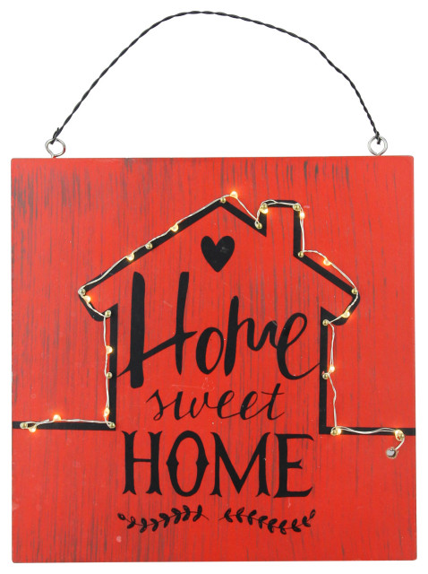 8" Battery Operated LED Lighted Red Rustic "Home Sweet Home" Wall Sign ...