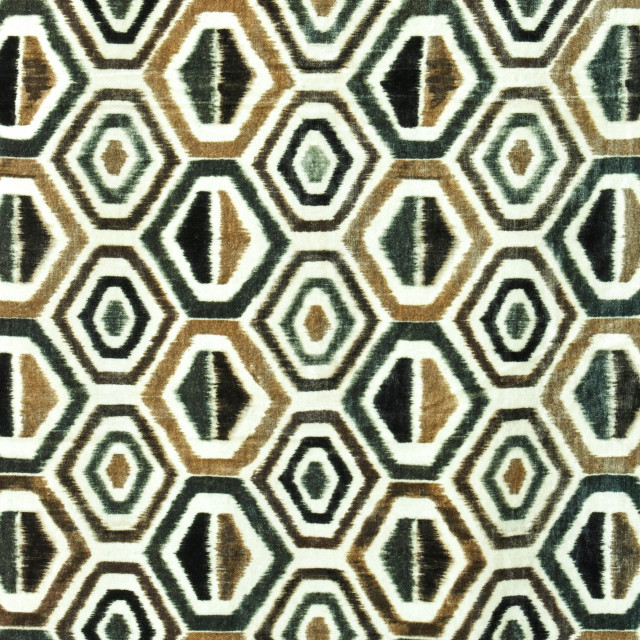 Bottle Green and Brown Geometric Printed Velvet Fabric By The Yard ...