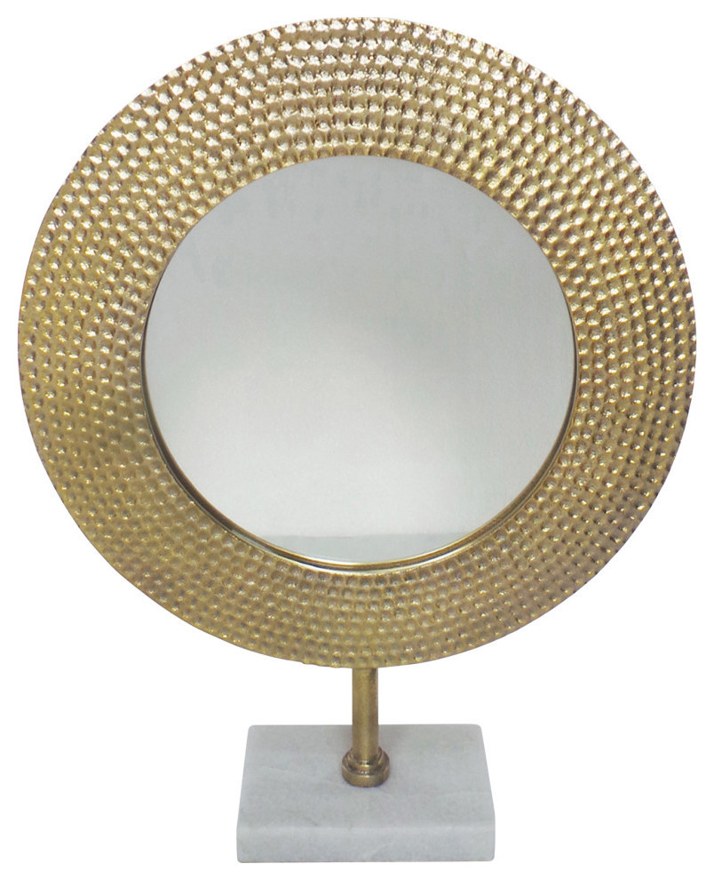 Metal 21" Hammered Mirror On Stand, Gold - Contemporary - Decorative ...