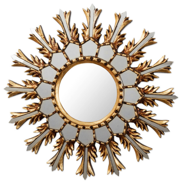NOVICA Eternal Brilliance And Wood And Glass Wall Accent Mirror ...