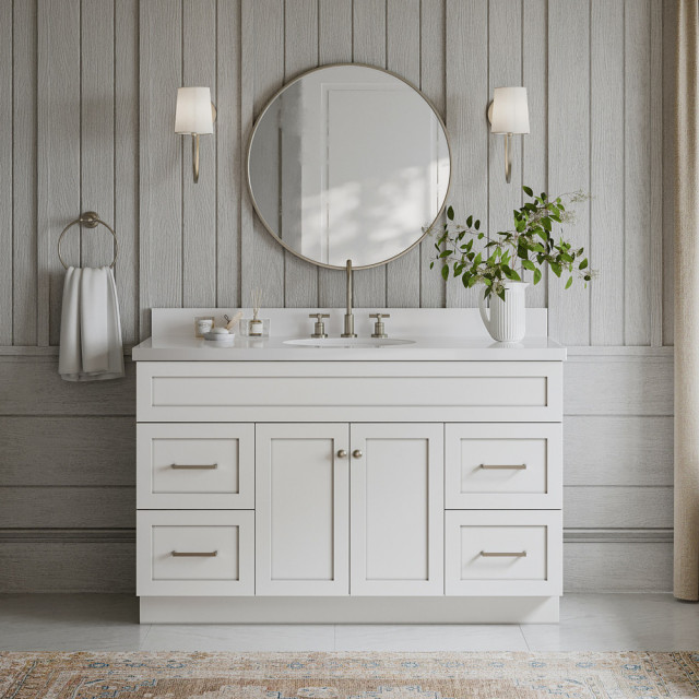 ARIEL Hamlet 55" Bath Vanity in White White With Quartz Vanity Top - Transitional - Bathroom ...