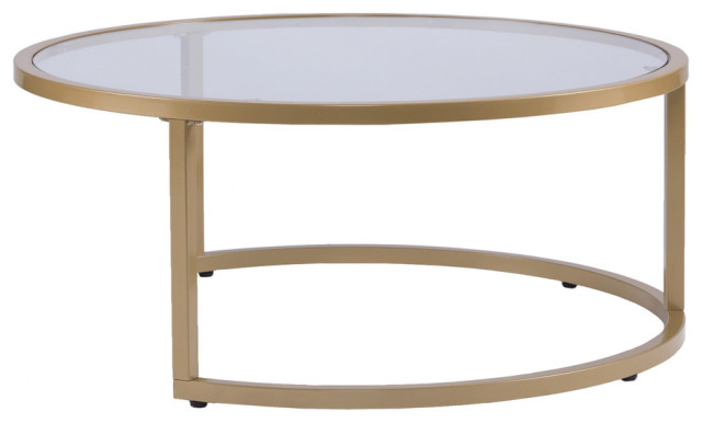 Set of Two Gold Glass Round Nested Coffee Tables - Contemporary ...